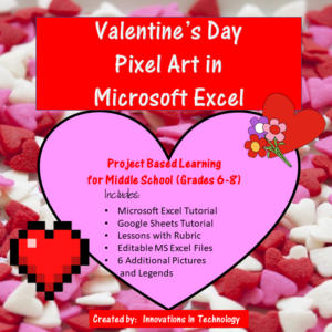 Valentine's Day Pixel Art - Microsoft Excel or Google Sheets - Made By ...