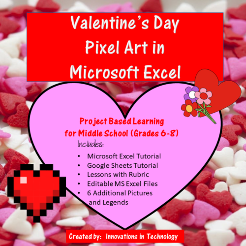 Valentine's Day Pixel Art - Microsoft Excel or Google Sheets - Made By ...