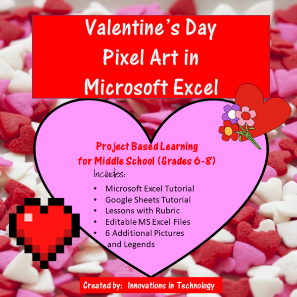 Valentine's Day Pixel Art - Microsoft Excel or Google Sheets - Made By ...