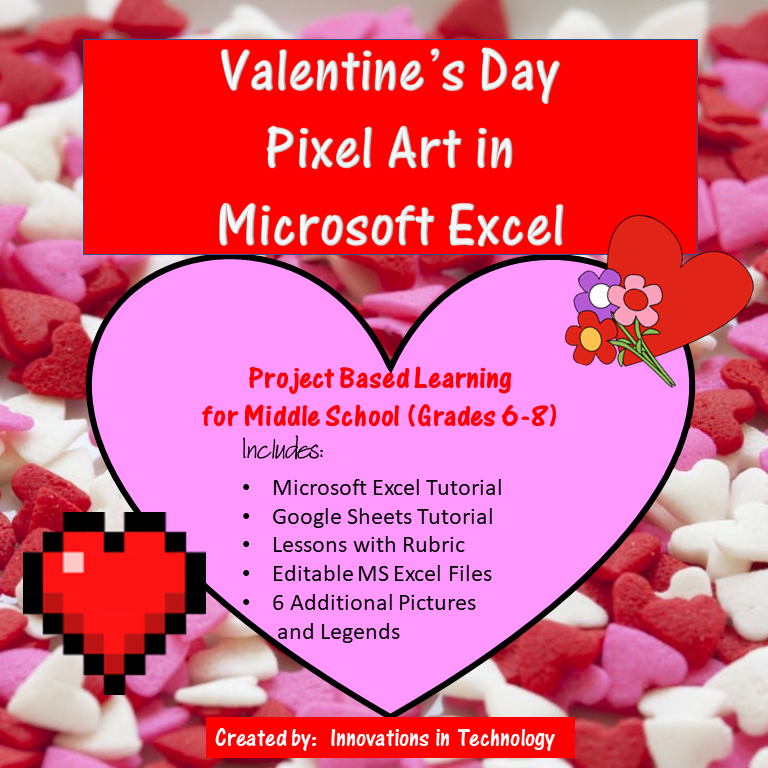 Valentine's Day Pixel Art - Microsoft Excel or Google Sheets | Made By ...