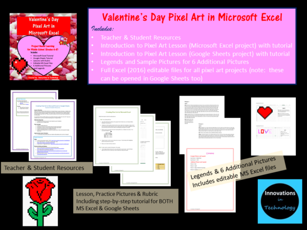 Valentine's Day Pixel Art - Microsoft Excel or Google Sheets - Made By ...