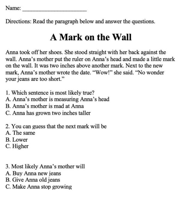 Reading Comprehension Passages Short Stories English Literacy Skills ...