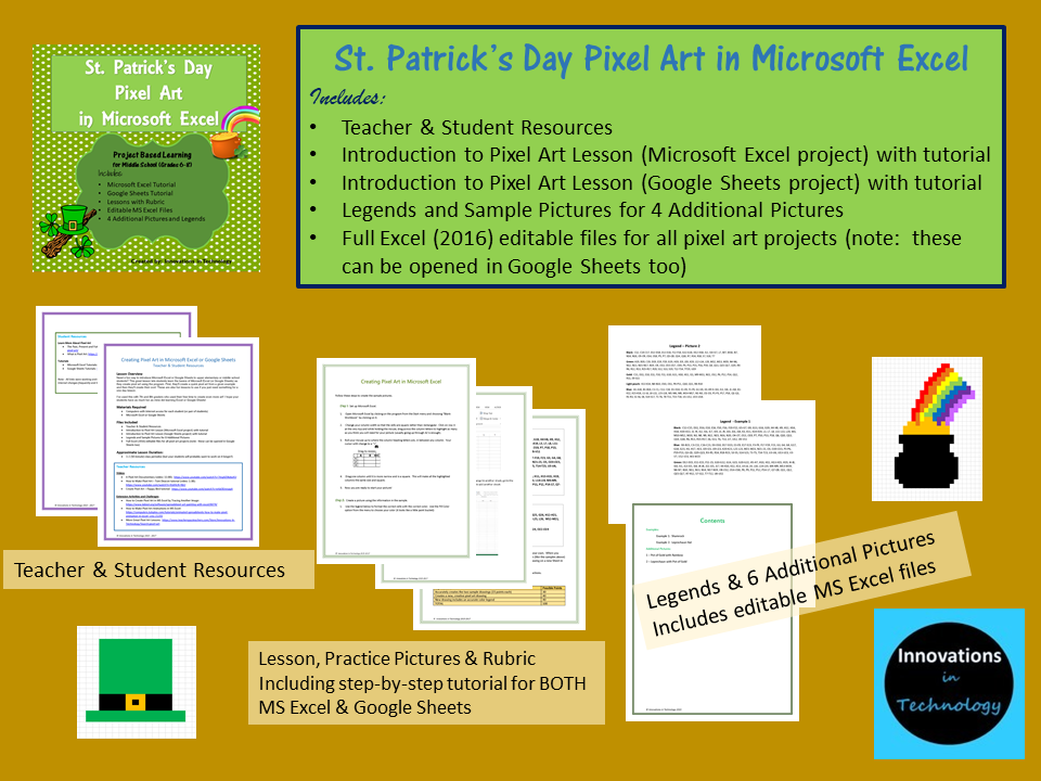 St. Patrick's Day Pixel Art Microsoft Excel or Google Sheets | Made By ...