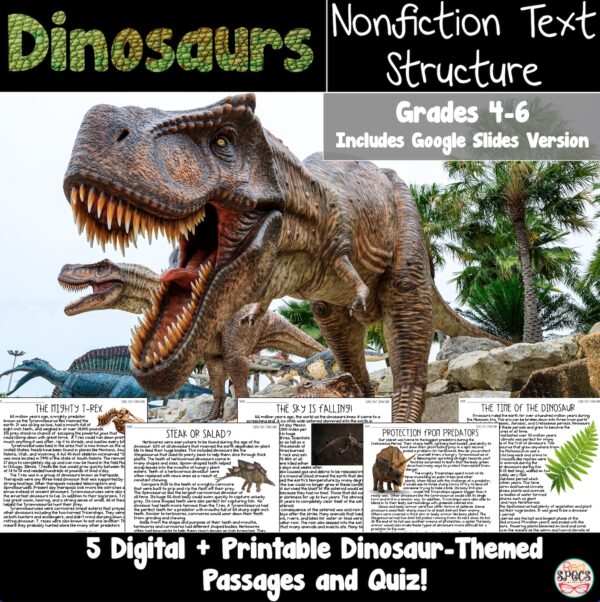 Dinosaur Text Structure Passages & Quiz: Digital + Print - Made By Teachers