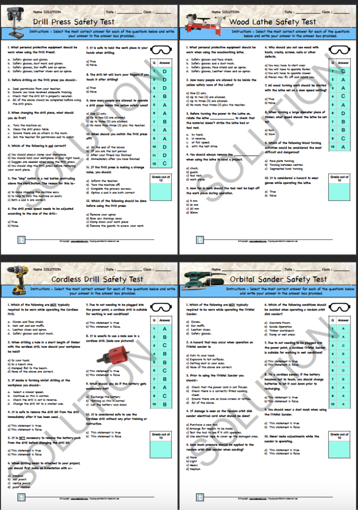 Woodwork Lessons for Busy Teachers Set 4 - "Printable Safety Tests ...
