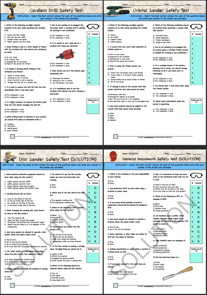 Woodwork Lessons for Busy Teachers Set 4 - "Printable Safety Tests ...