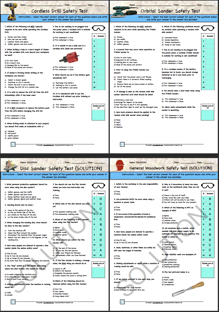 Woodwork Lessons for Busy Teachers Set 4 - "Printable Safety Tests ...
