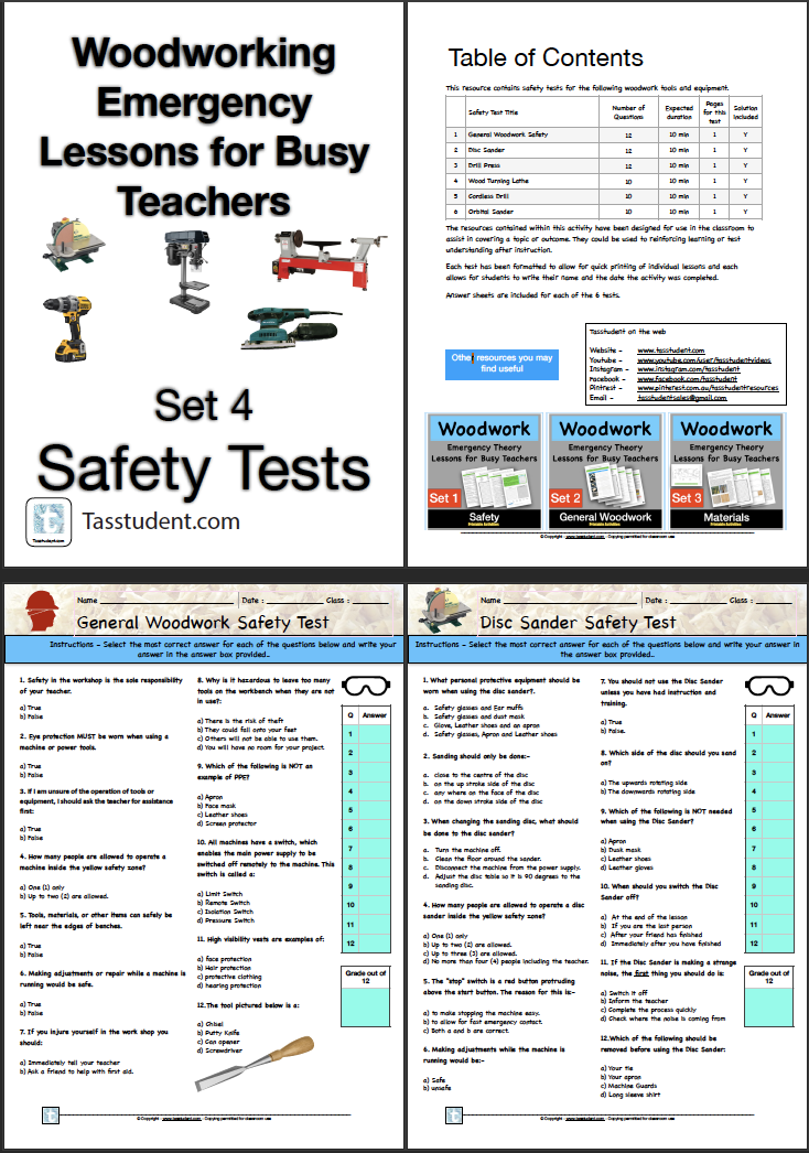 Woodwork Lessons for Busy Teachers Set 4 - "Printable Safety Tests ...