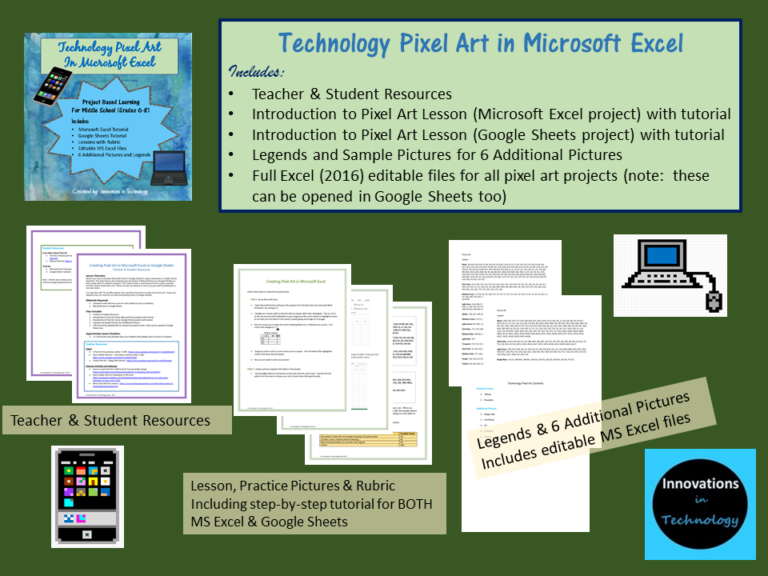 Technology Theme Pixel Art Microsoft Excel or Google Sheets - Made By ...