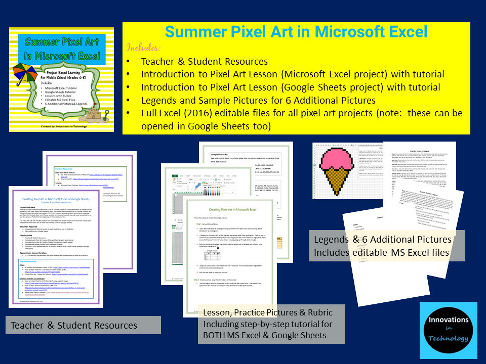 Summer Pixel Art in Microsoft Excel or Google Sheets | Made By Teachers