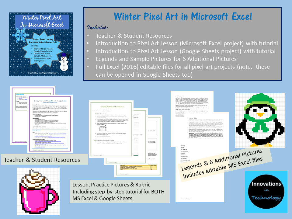 Winter Pixel Art in Microsoft Excel or Google Sheets - Made By Teachers