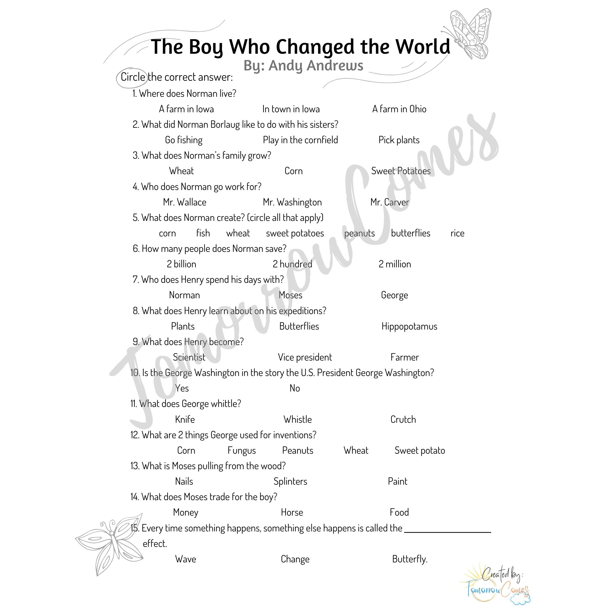 The Boy Who Changed the World by Andy Andrews: book study worksheets ...