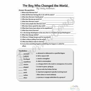 The Boy Who Changed the World by Andy Andrews: book study worksheets ...