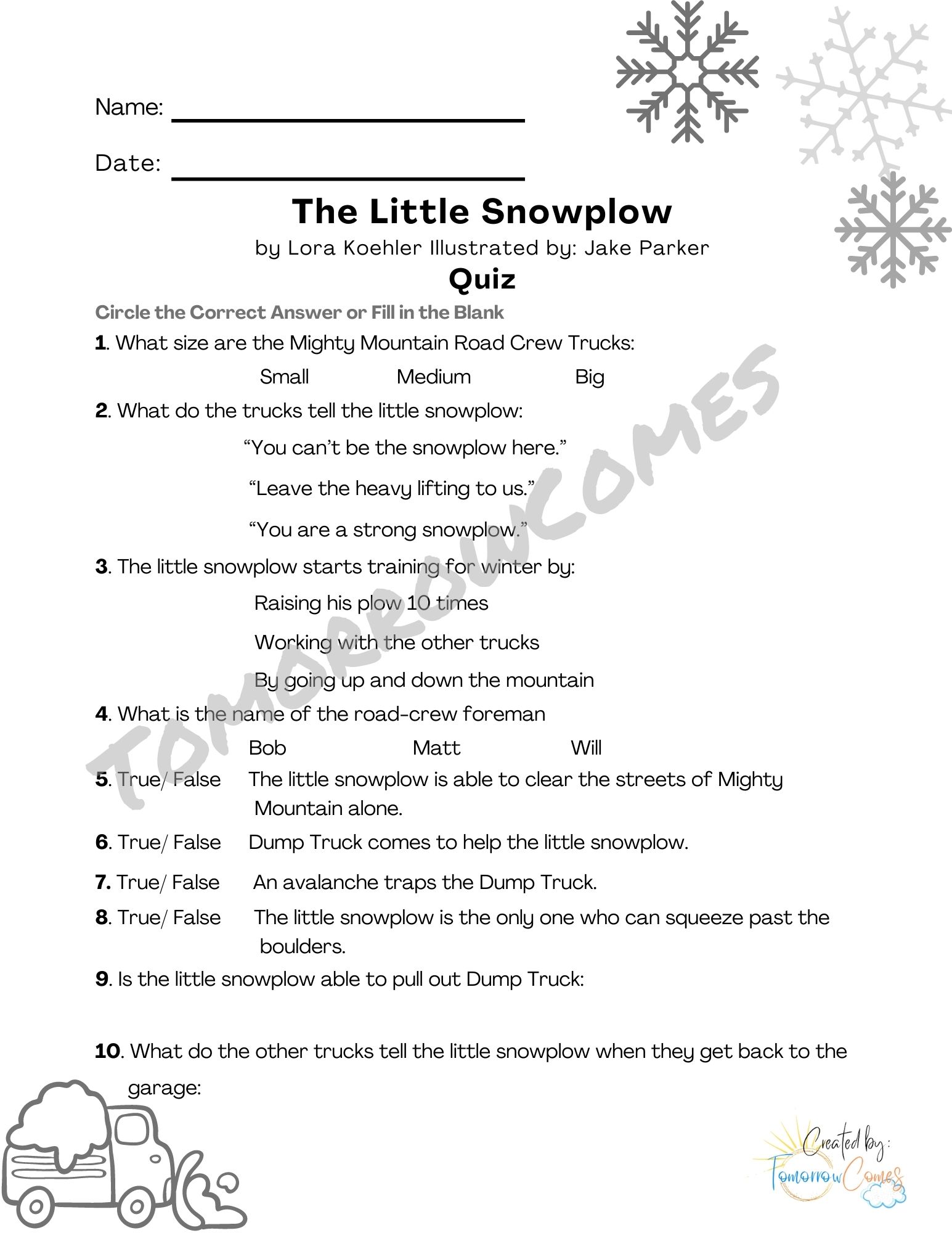 The Little Snowplow by Lora Koehler: Activity worksheets | Made By Teachers