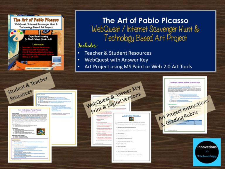 Art of Pablo Picasso - WebQuest & Art Project | Made By Teachers