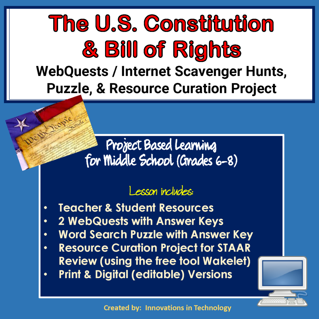U.S. Constitution & Bill of Rights WebQuest & STAAR Review | Made By ...