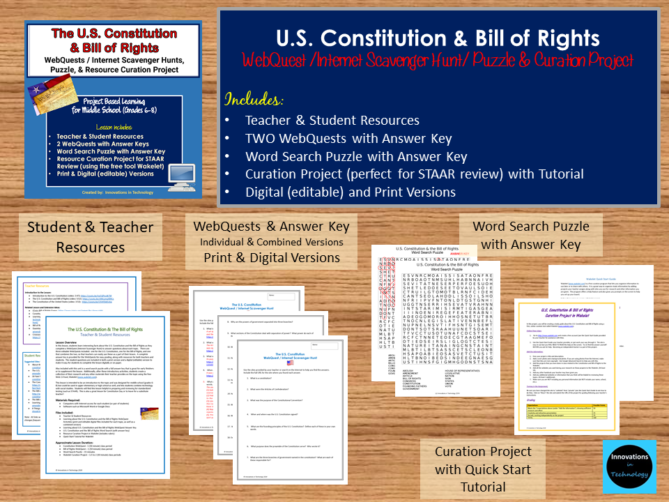 U.S. Constitution & Bill of Rights WebQuest & STAAR Review | Made By ...