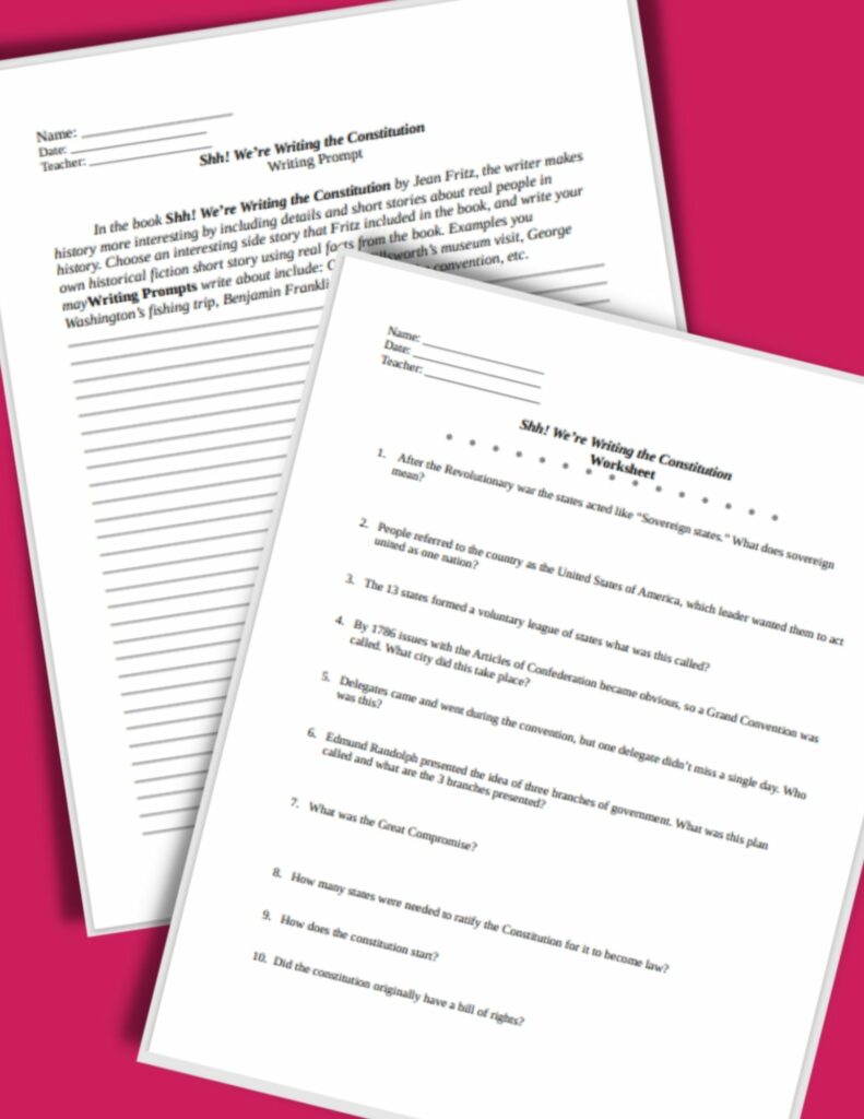 Shh We're Writing the Constitution by Jean Fritz: worksheets - Made By ...