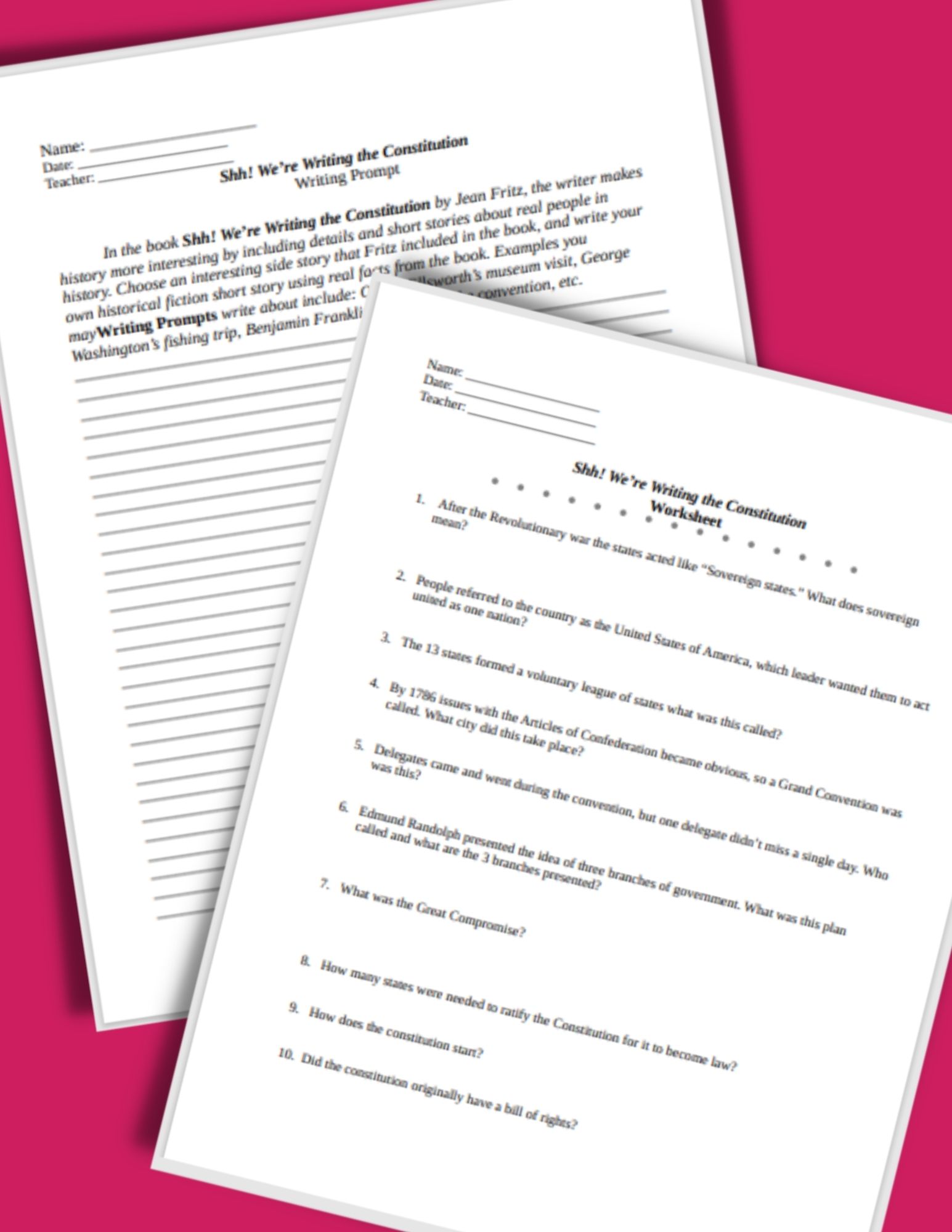 Shh We're Writing the Constitution by Jean Fritz: worksheets | Made By ...