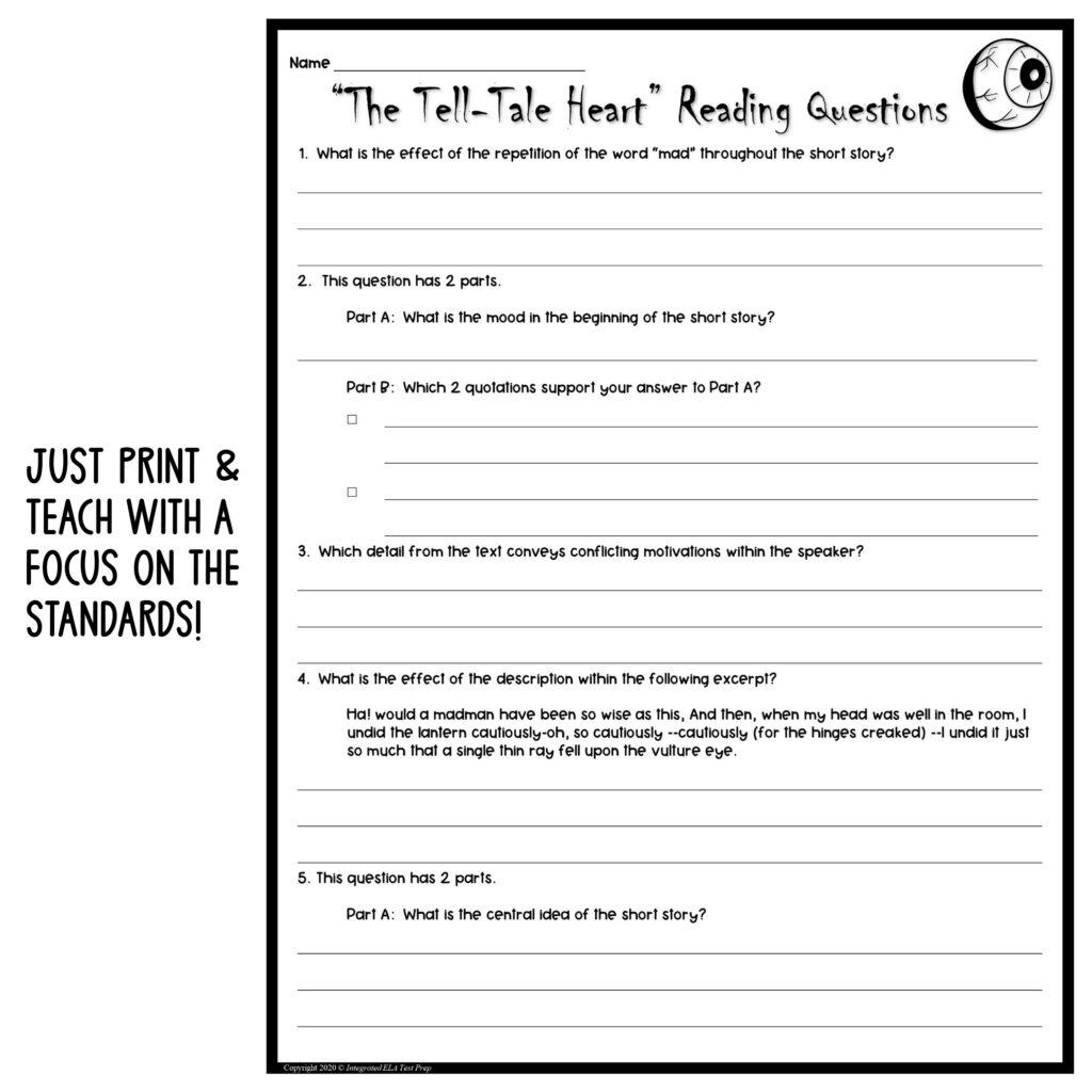 The Tell Tale Heart Quiz Edgar Allan Poe Short Stories - Made By Teachers