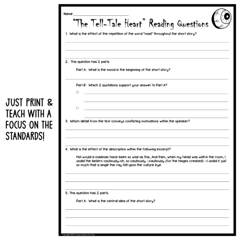 The Tell Tale Heart Quiz Edgar Allan Poe Short Stories - Made By Teachers