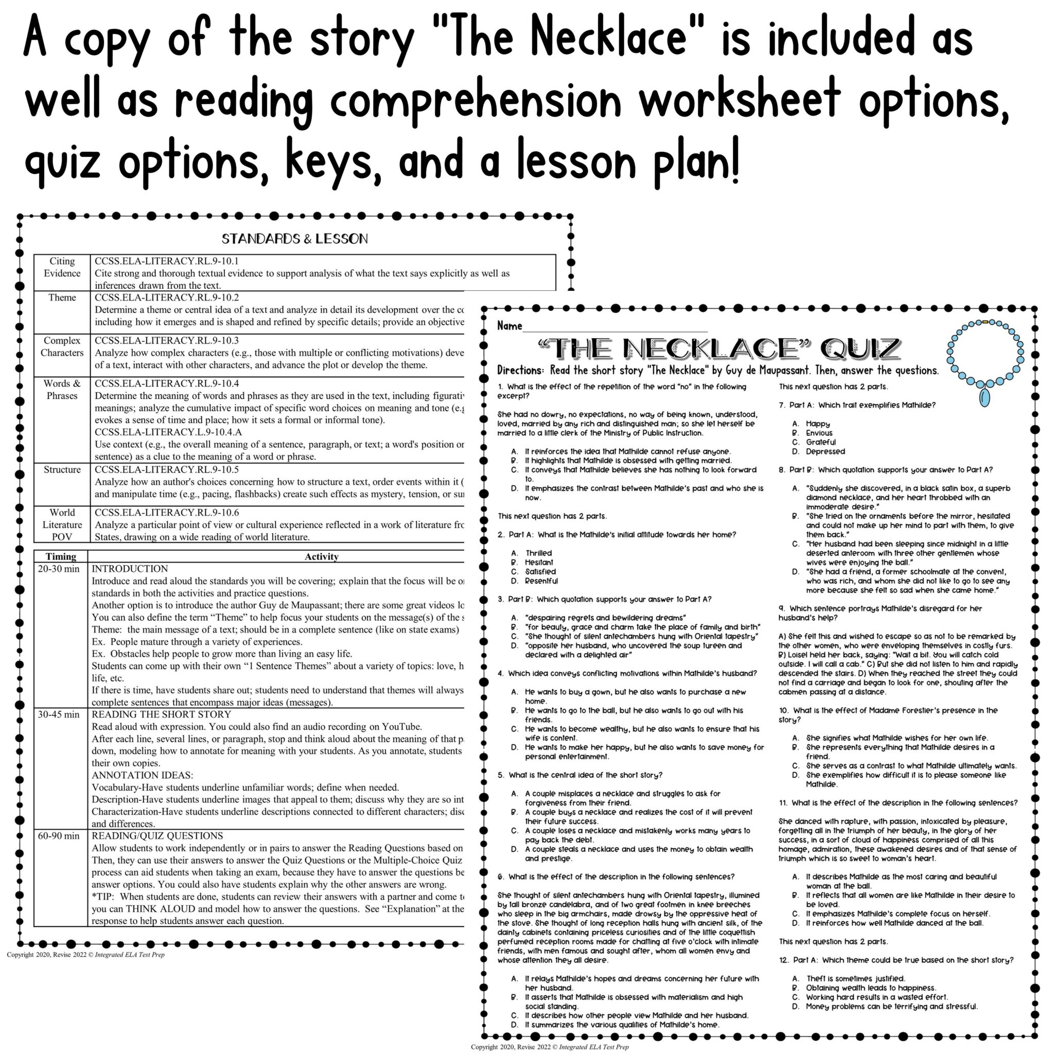 The Necklace Quiz Guy de Maupassant - Made By Teachers