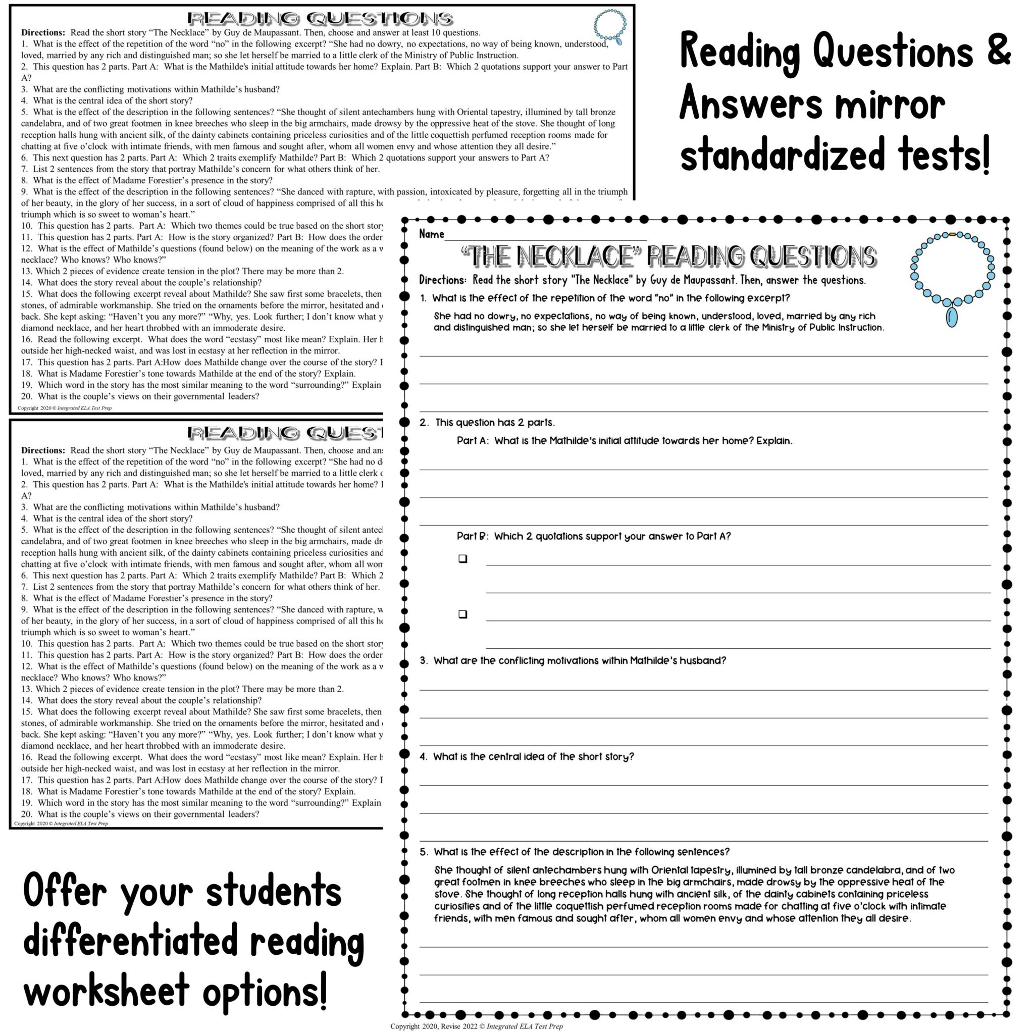 The Necklace Quiz Guy de Maupassant - Made By Teachers