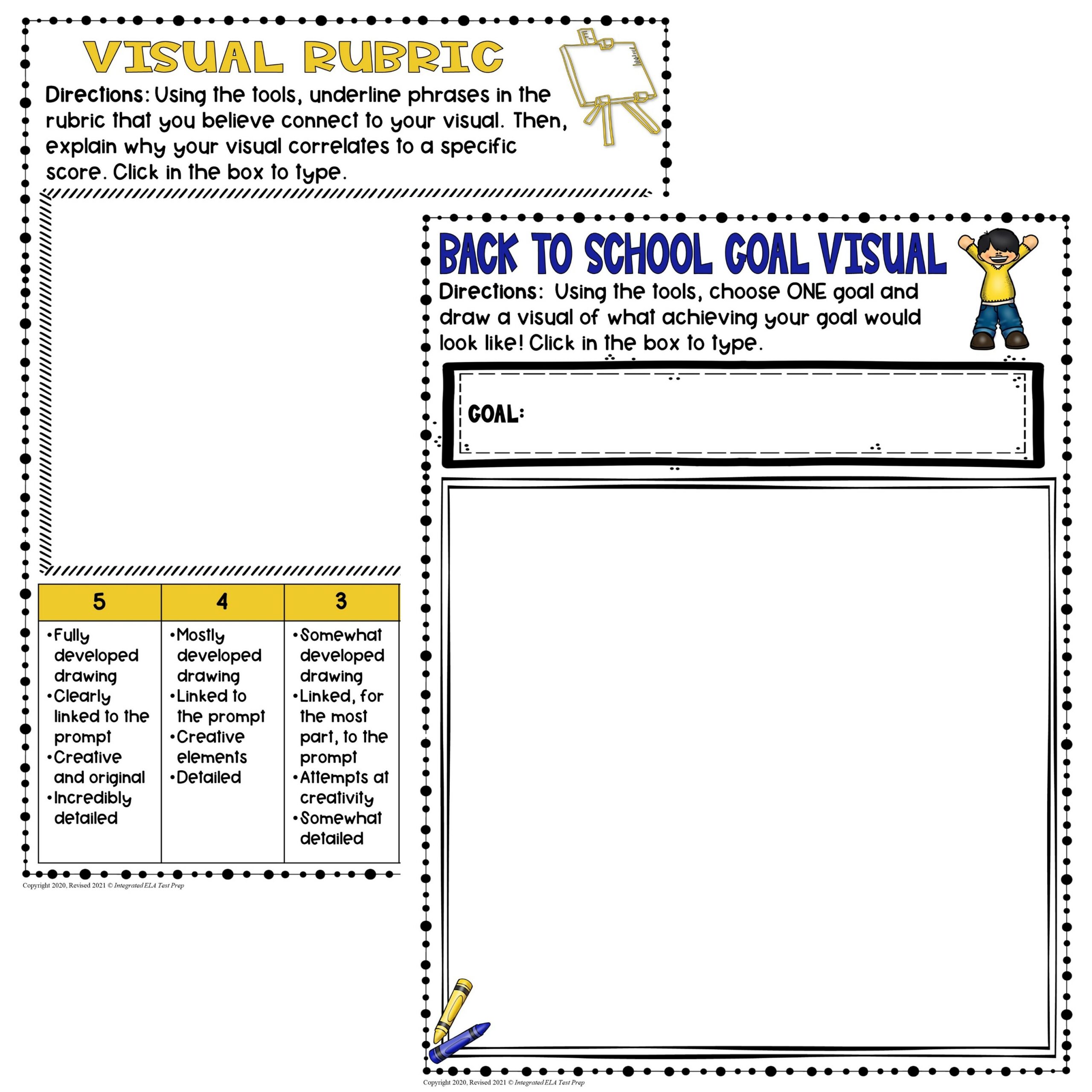 Back To School Activities Setting Goals Worksheets Writing Rubric ...