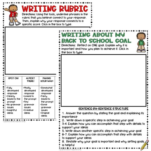 Back To School Activities Setting Goals Worksheets Writing Rubric ...