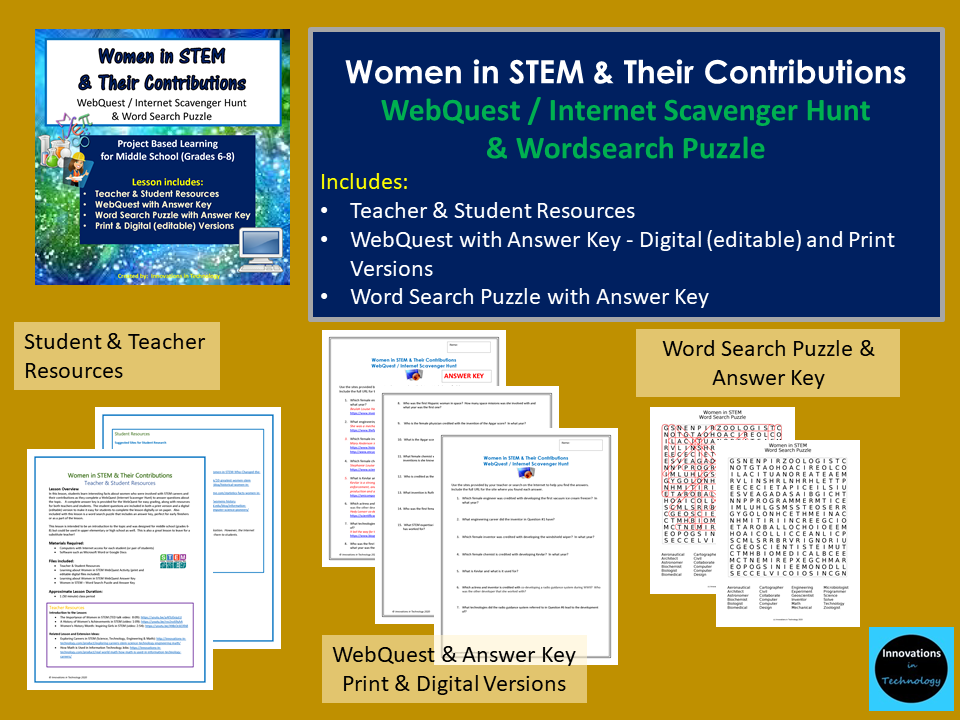 Famous Women in STEM WebQuest & Word Search Puzzle | Made By Teachers