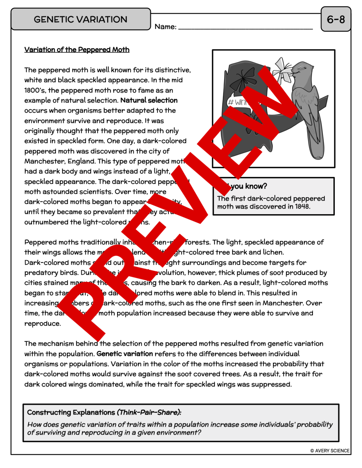 Genetic Variation Peppered Moth Paper Lab | Made By Teachers