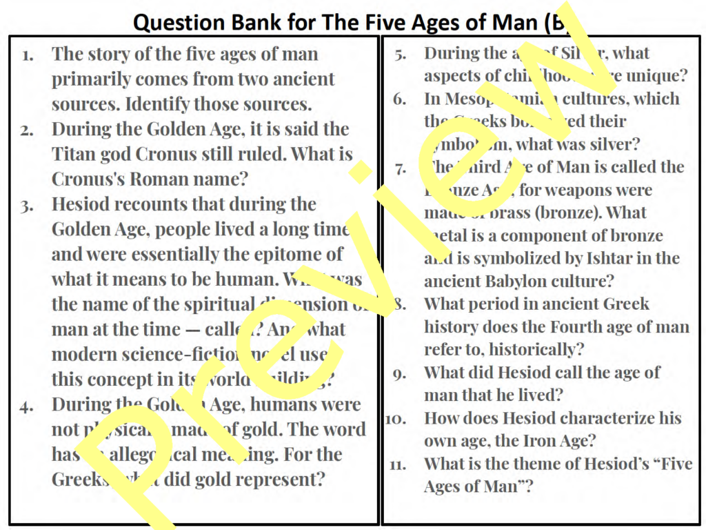 The Five Ages of Man: Greek Mythology Series (for Grades 7 - 10) | Made ...