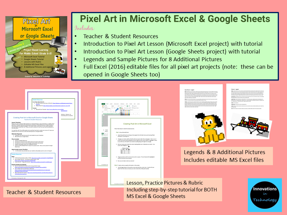 Pixel Art in Microsoft Excel or Google Sheets - VOLUME 3 | Made By Teachers