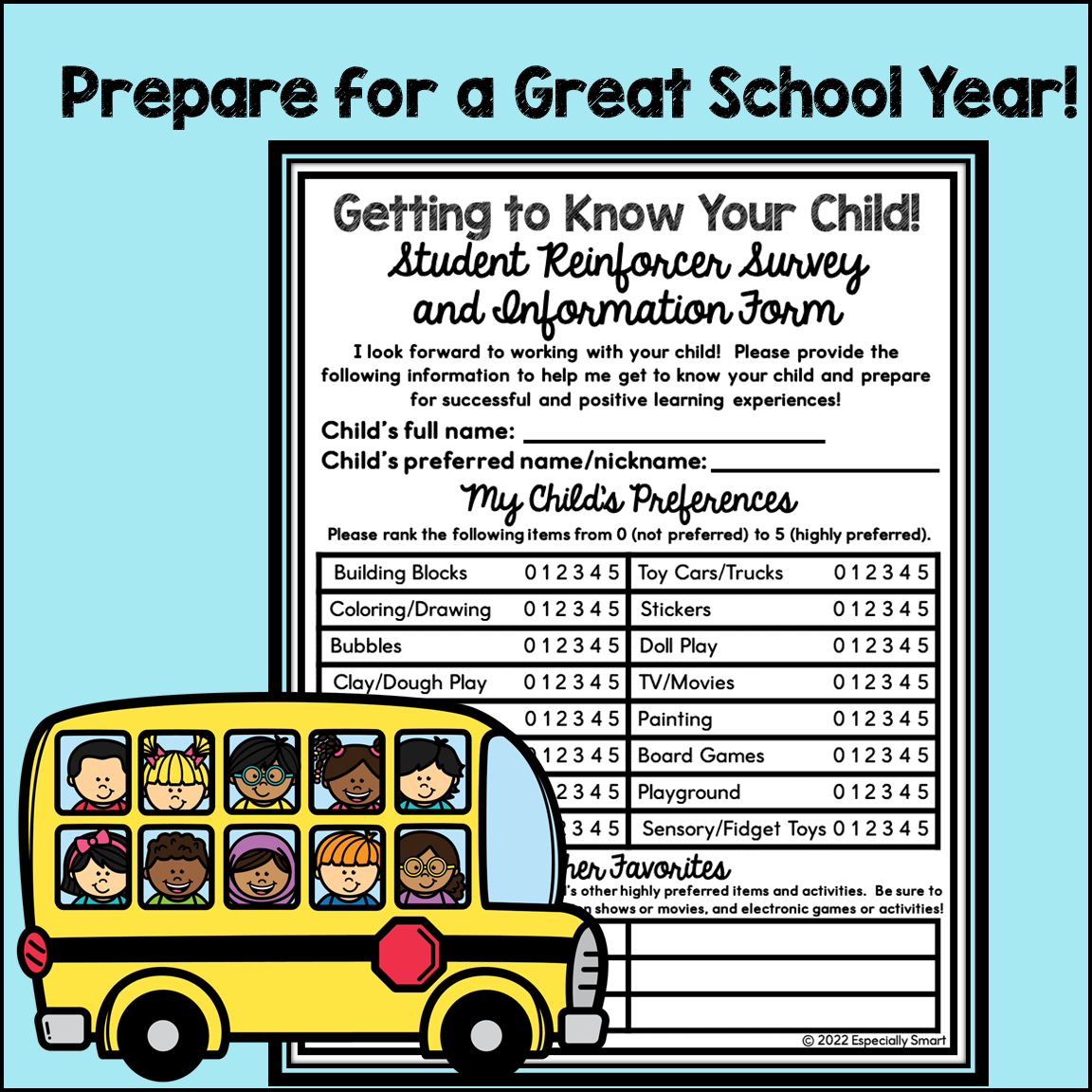 Back to School Reinforcer Survey and Student Information Form | Made By ...