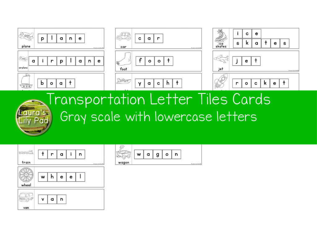 Transportation Word Letter Tiles Cards - Made By Teachers