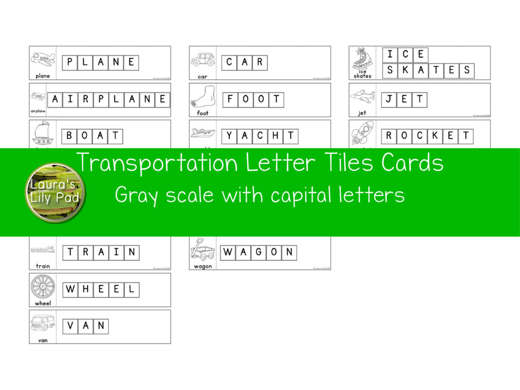 Transportation Word Letter Tiles Cards - Made By Teachers