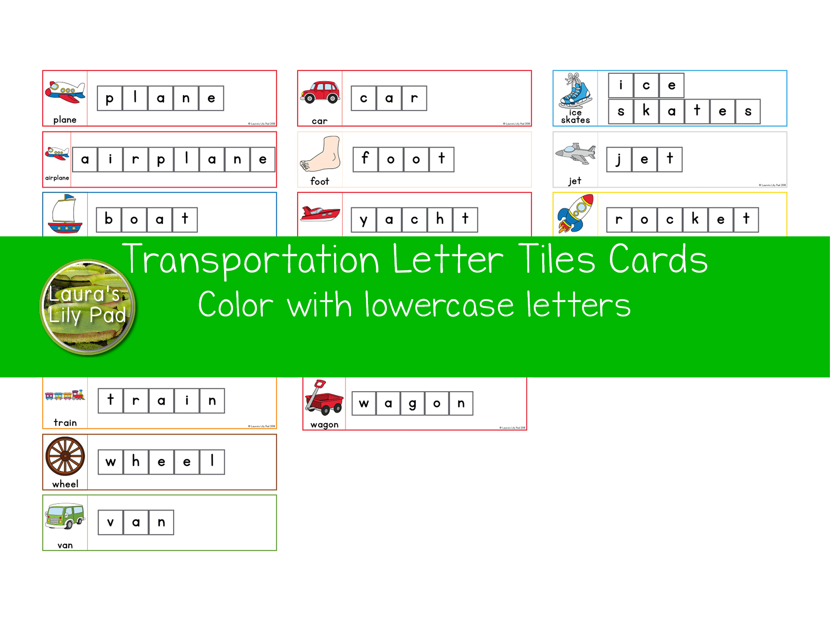 Transportation Word Letter Tiles Cards - Made By Teachers