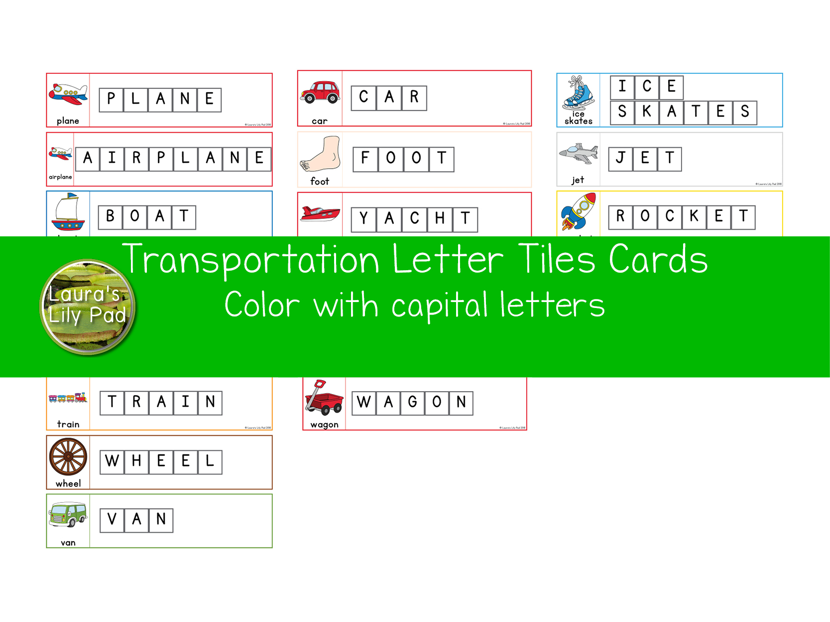 Transportation Word Letter Tiles Cards - Made By Teachers
