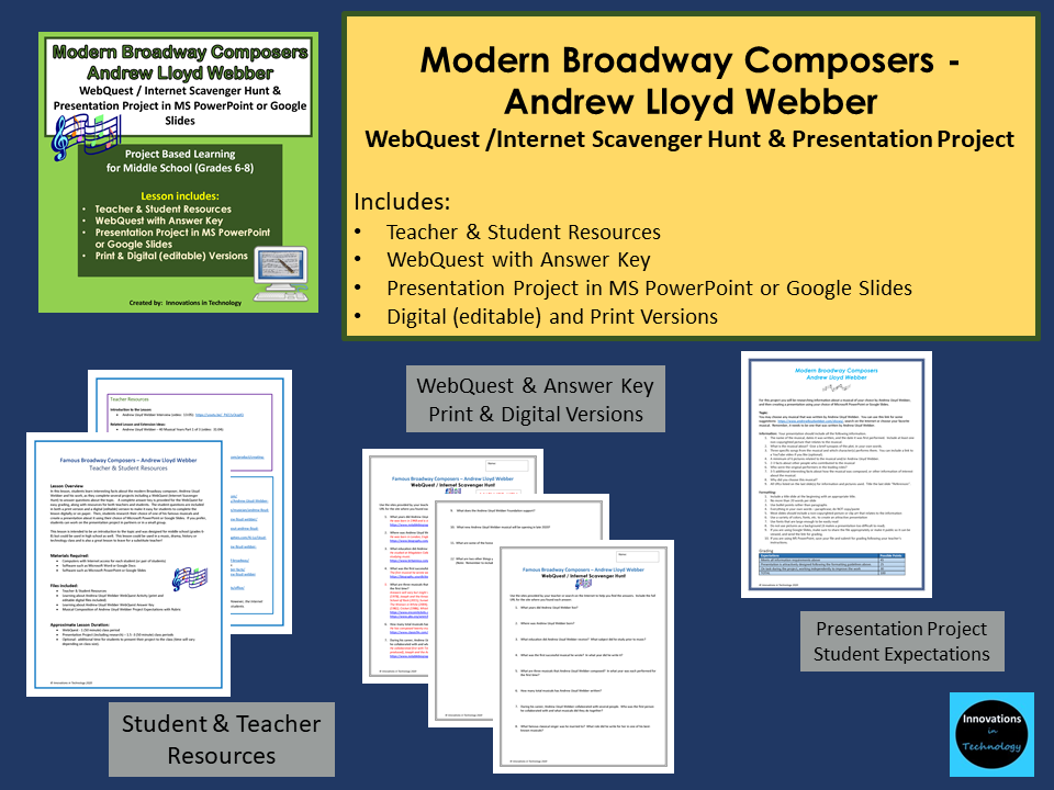 Broadway Composers - Andrew Lloyd Webber WebQuest & Project - Made By ...