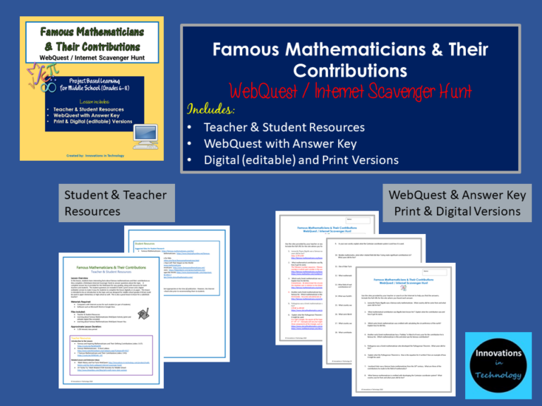 Famous Mathematicians WebQuest Internet Scavenger Hunt | Made By Teachers