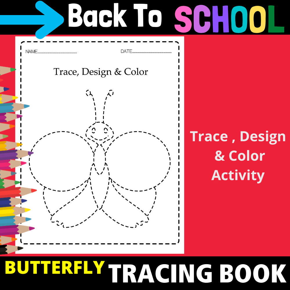 Butterfly Trace,Design & Color | Pencil Control | Handwriting Practice ...