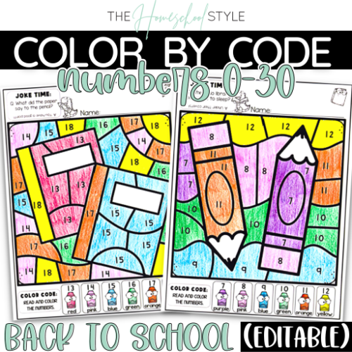 Back to School Color by Number Recognition Worksheets Editable - Made ...