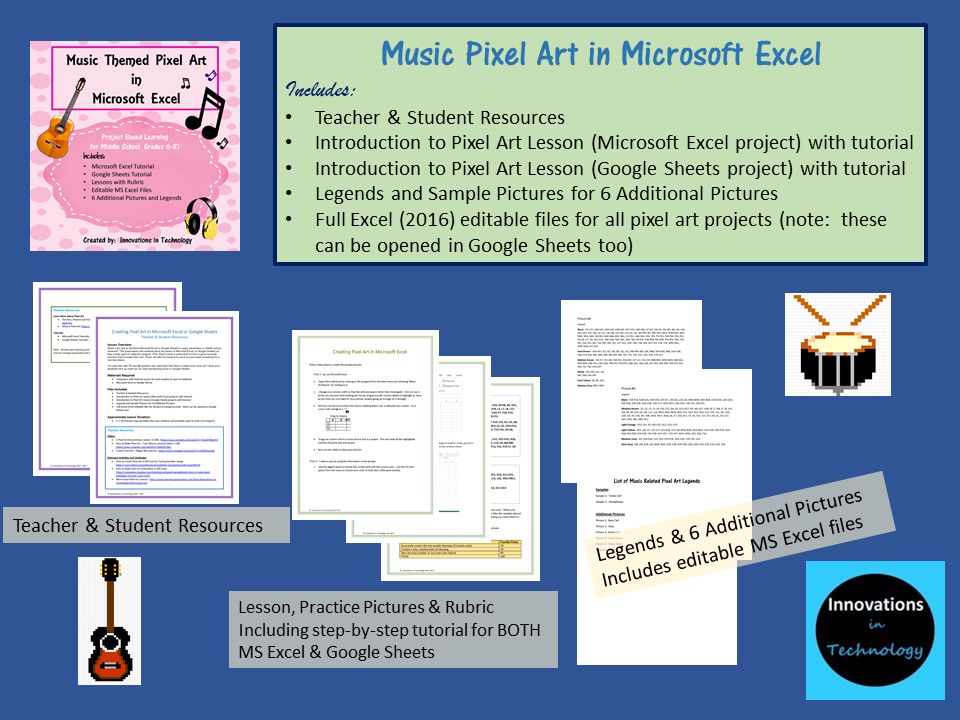Music Themed Pixel Art in Microsoft Excel or Google Sheets - Made By ...