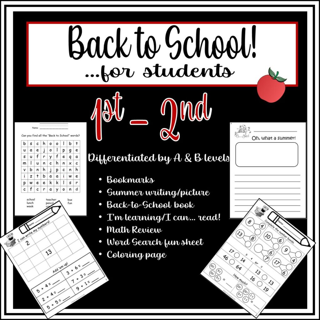 Back to School 1st-2nd- Book, bookmarks, math, and more! - Made By Teachers
