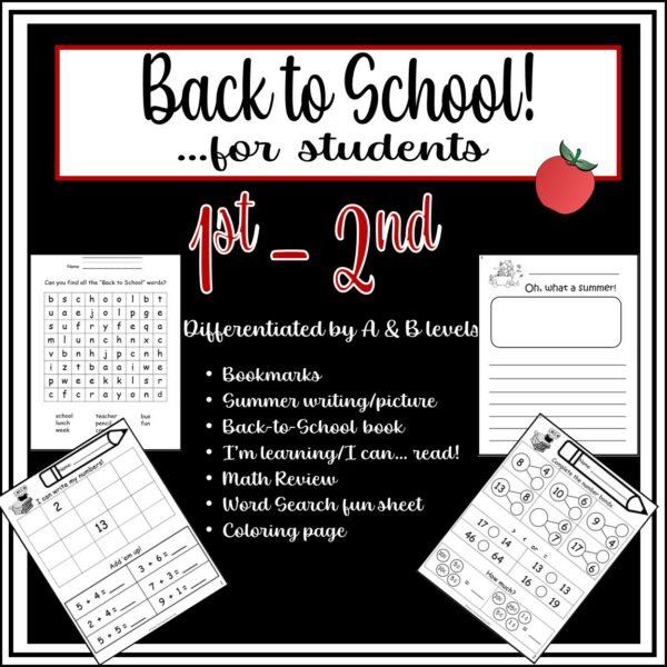 Back to School 1st-2nd- Book, bookmarks, math, and more! - Made By Teachers