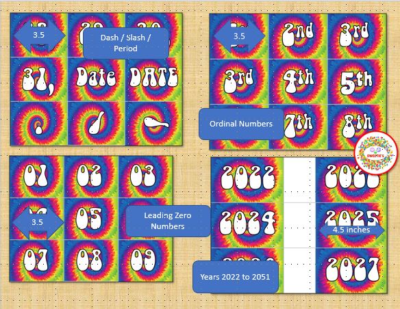 Daily Flip Calendar 2022 to 2051 Retro Tie Dye Theme - Made By Teachers