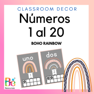 Back to School Numbers to 20 in Spanish Classroom Decor Boho Rainbow ...