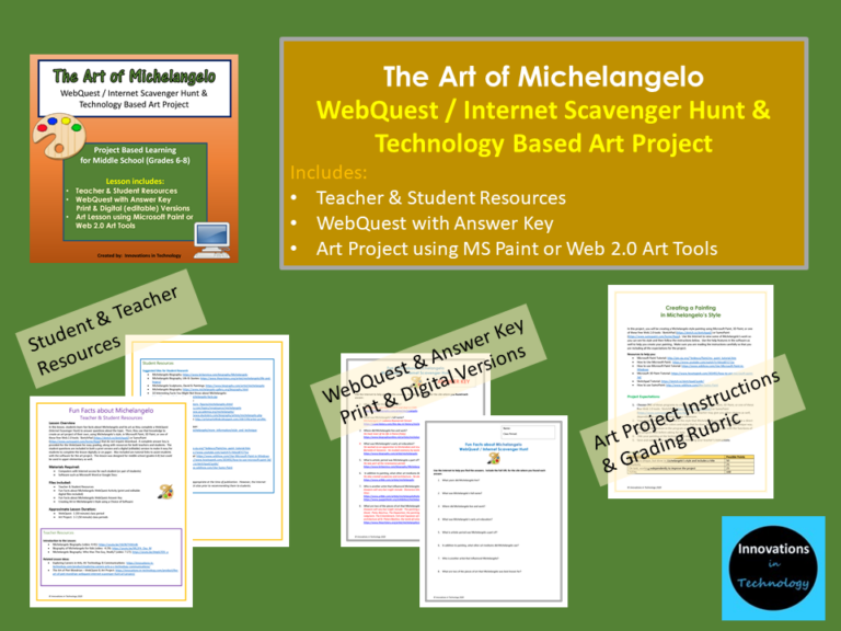 The Art of Michelangelo - WebQuest & Technology Art Project | Made By ...