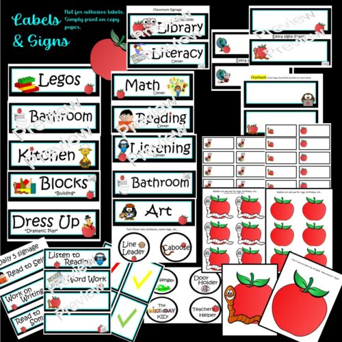 Signs & Decor Apple theme, PK - 2nd - Made By Teachers