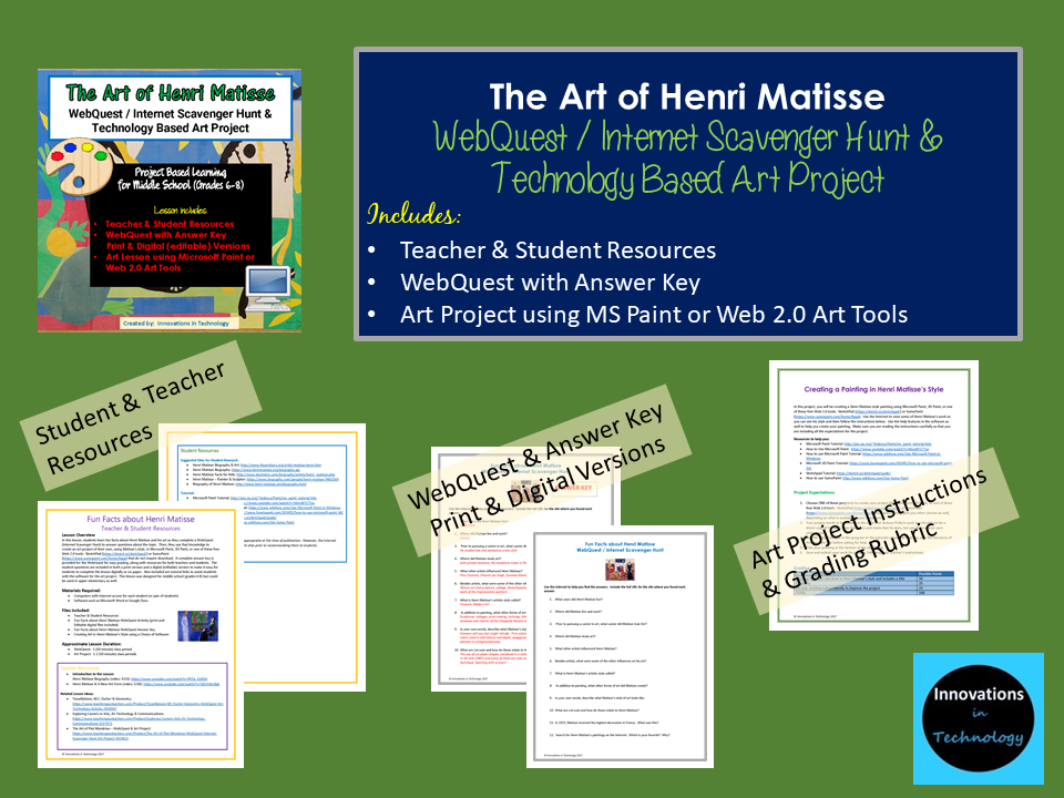 Art of Henri Matisse - WebQuest & Art Project - Made By Teachers